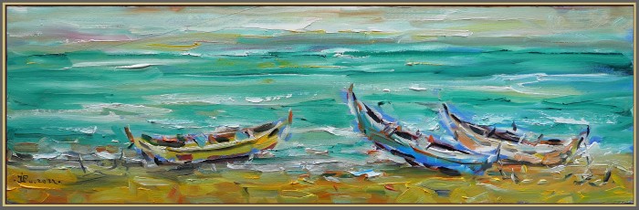 Peisaj Cu Barci Tablou Pictura de Vanzare semnat Popei Ioan