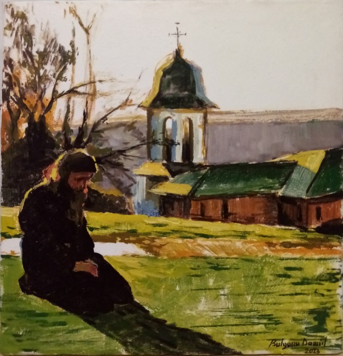 CăLugăR RugÂNdu-Se Tablou Pictura de Vanzare semnat Bulgaru Daniel