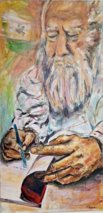 Batranul Carturar Tablou Pictura de Vanzare semnat Ionescu Sanda